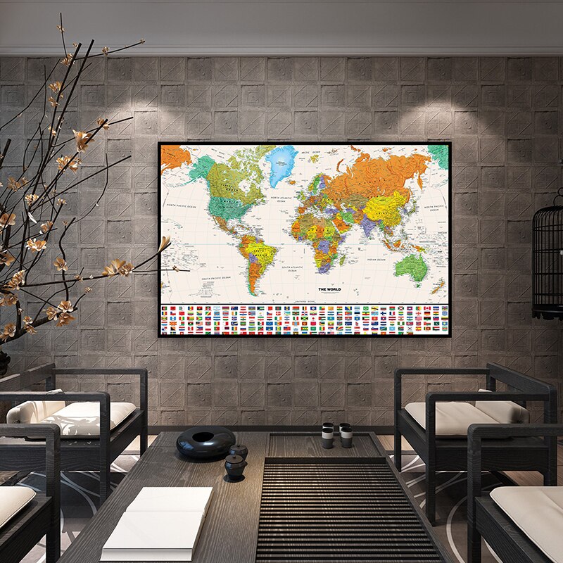 70*50cm The World Map with National Flags Retro Wa... – Grandado