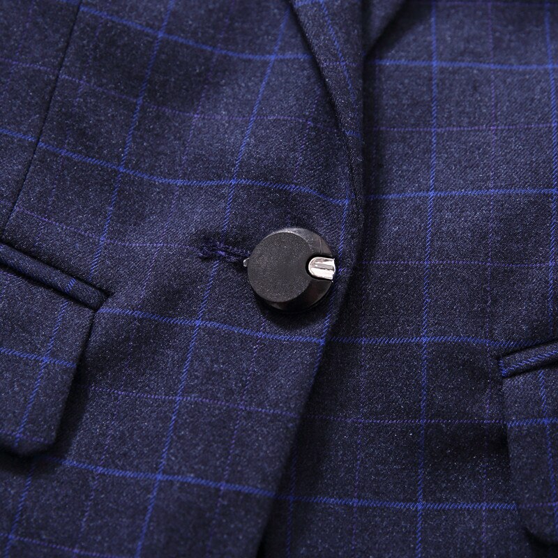 Women Navy Blue Plaid Blazer Business Wear Casual ... – Grandado