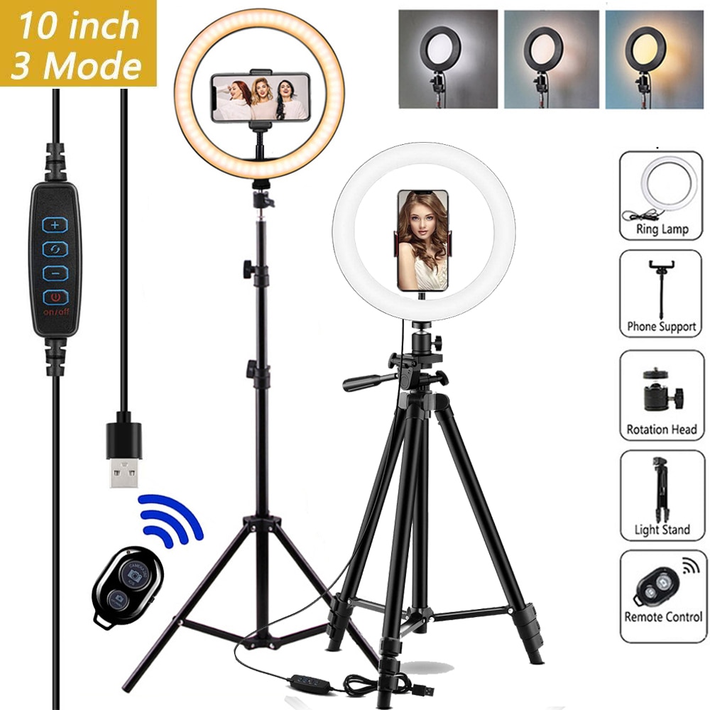 10" LED Selfie Ring Light Trepied Dimmable Lamp Ph... – Grandado
