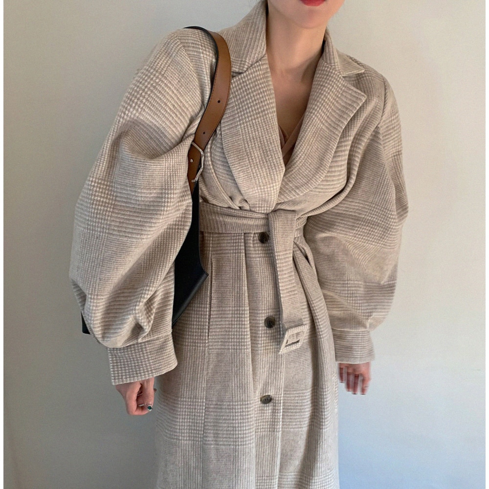 [EWQ] Winter Woolen Coat Women Lantern Sleeve Sing... – Grandado