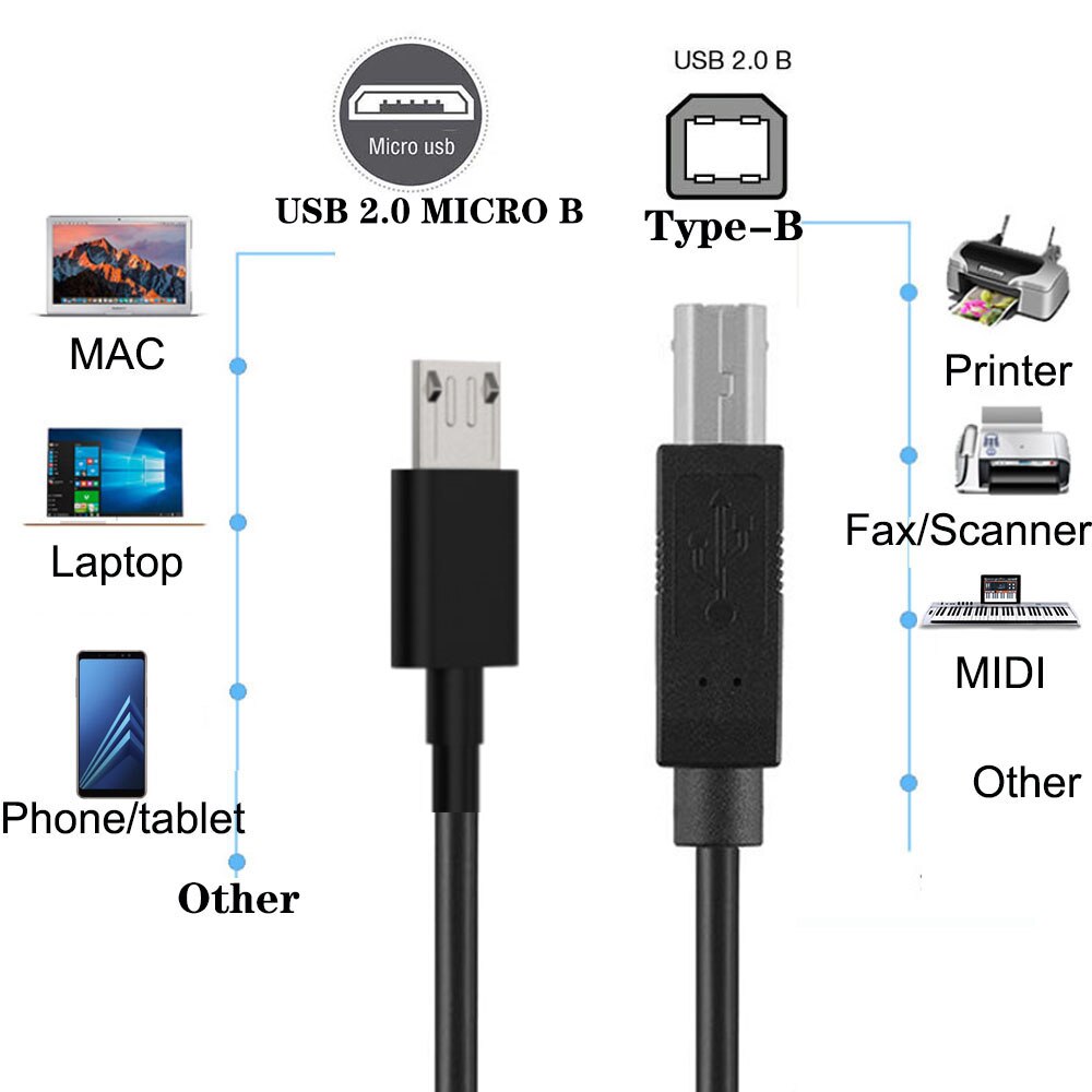 2m / 6feet micro usb Male to USB 2.0 B Male Data O... – Vicedeal