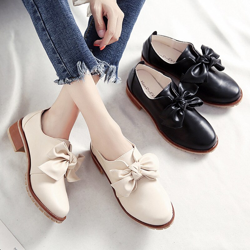 Preppy Girls Oxfords Shoes Ladies Bowknot Derby Lo... – Grandado