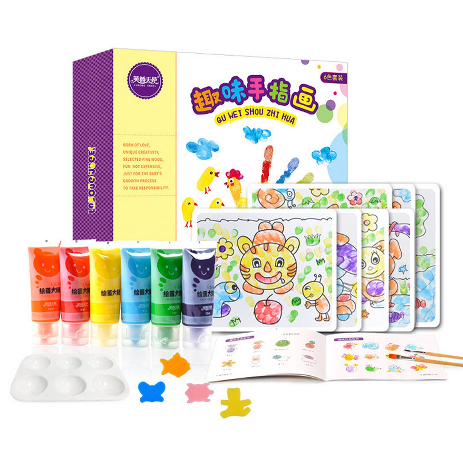 Wasbaar Vinger Verf Set Met 12 Kleuren Verf 9 Spon... – Grandado