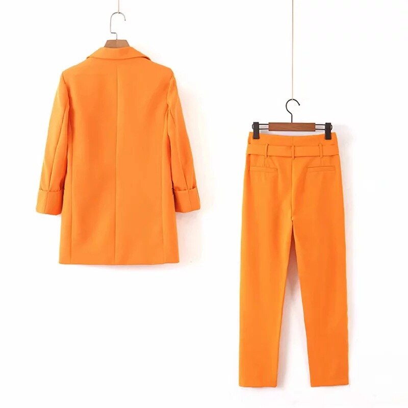 Work Pant Suits OL Two Piece Set Women Orangee Off... – Grandado
