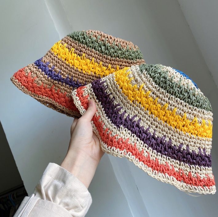 Summer Travel Shade Rainbow Color Hat Floppy Straw... – Grandado