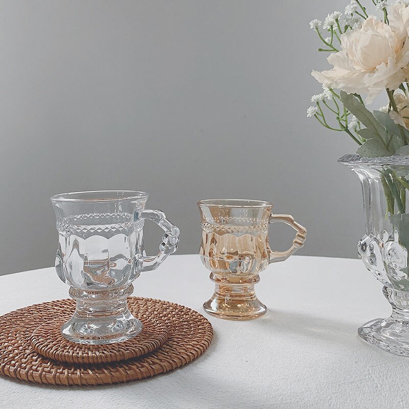 Ins Amber Embossed Goblet Mini Champagne Glass Res... – Grandado