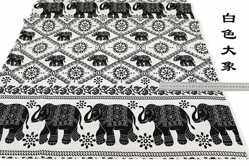 Bomull/linne tyg sydostasiatisk indisk stil vit sv... – Vicedeal