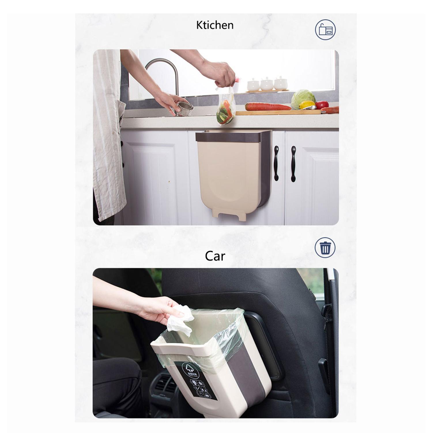 Folding Hanging Kitchen Trash Can Plastic Trash Bi... – Grandado