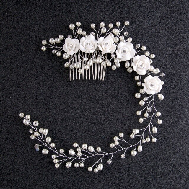 Crystal Hair Comb, Handmade Pearl Flower Hair Band... – Grandado