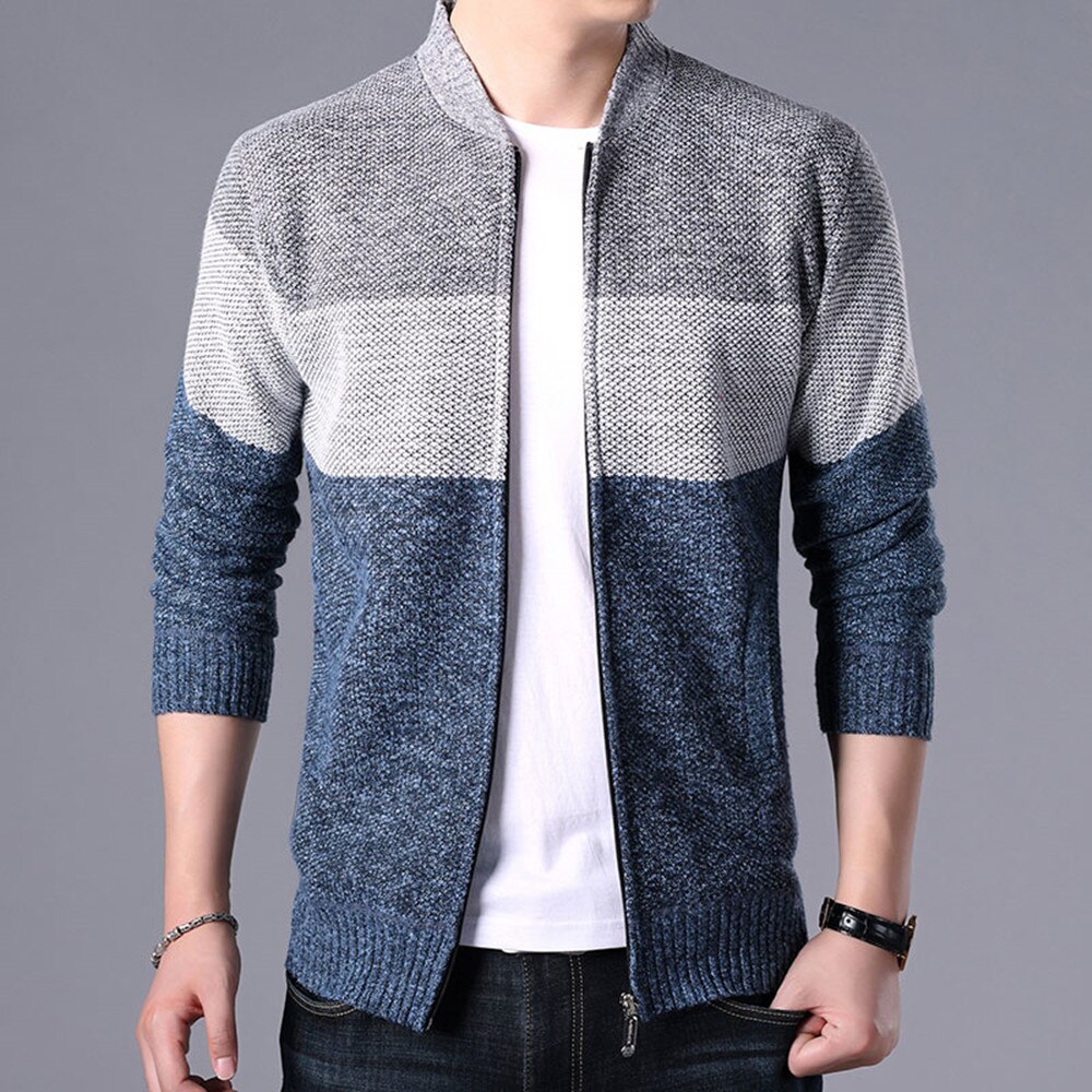 Mens Sweaters Patchwork Knitted Cardigan Coats Men... – Grandado