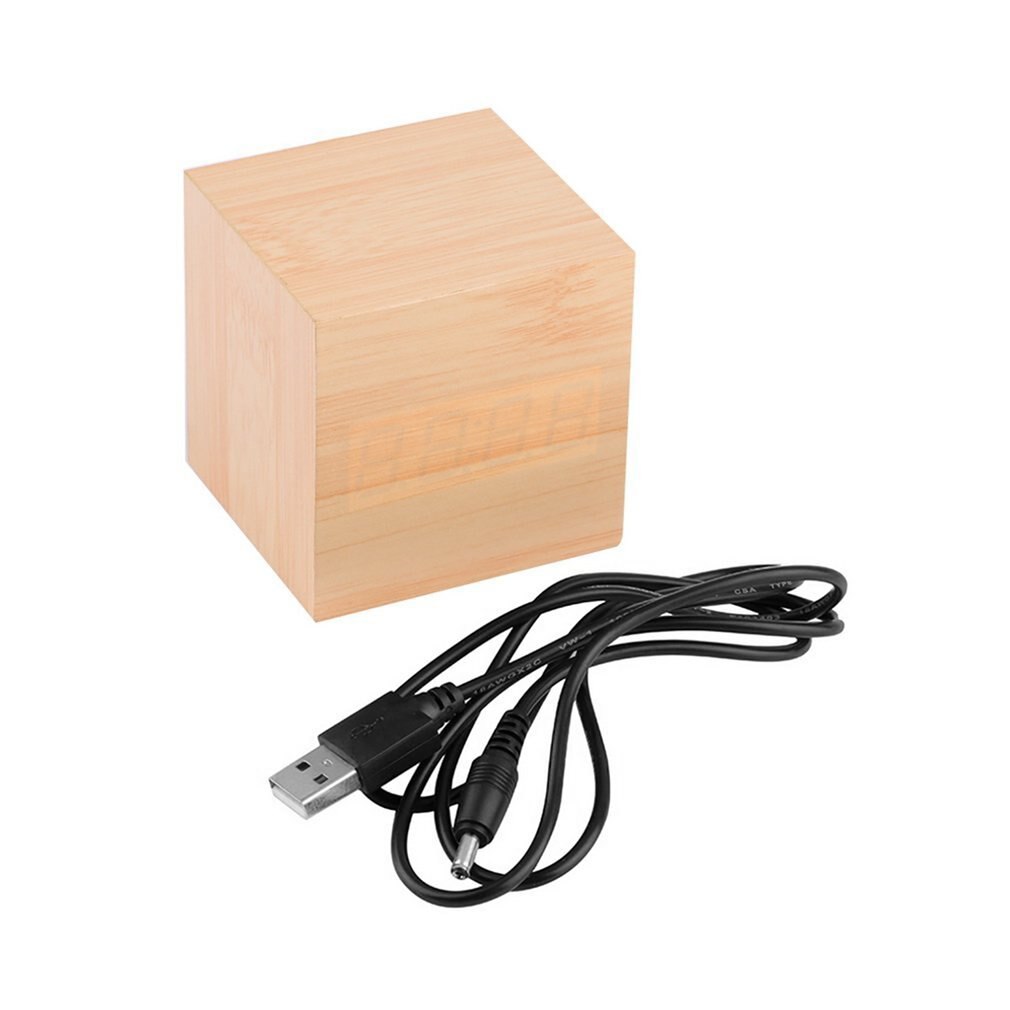 Moderne en bois carré LED réveil USB/AAA alimenté horloge de bureau thermomètre numérique Date ...