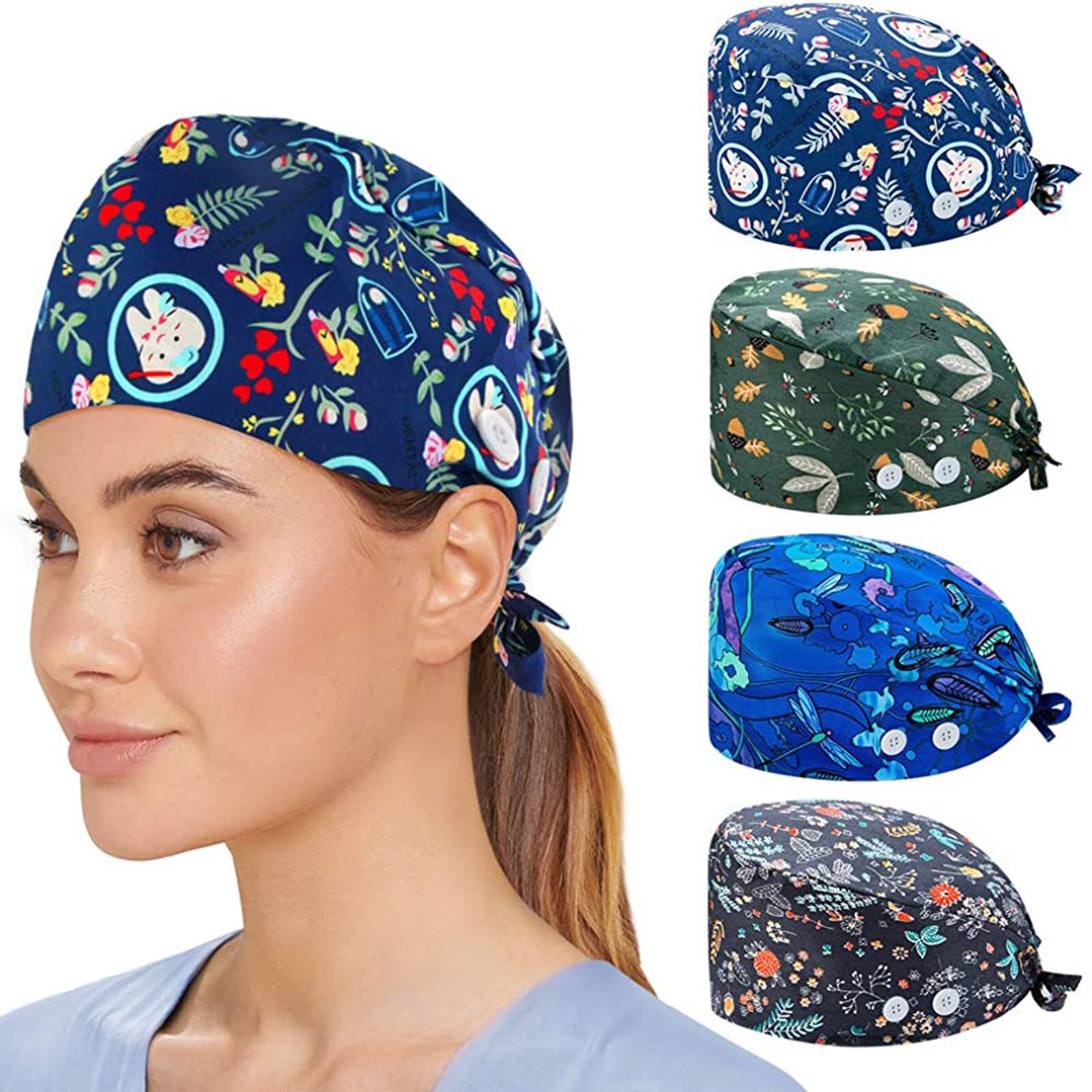 40# 4pc Nurse Working Cap Sweatband Turban Hat But... – Grandado