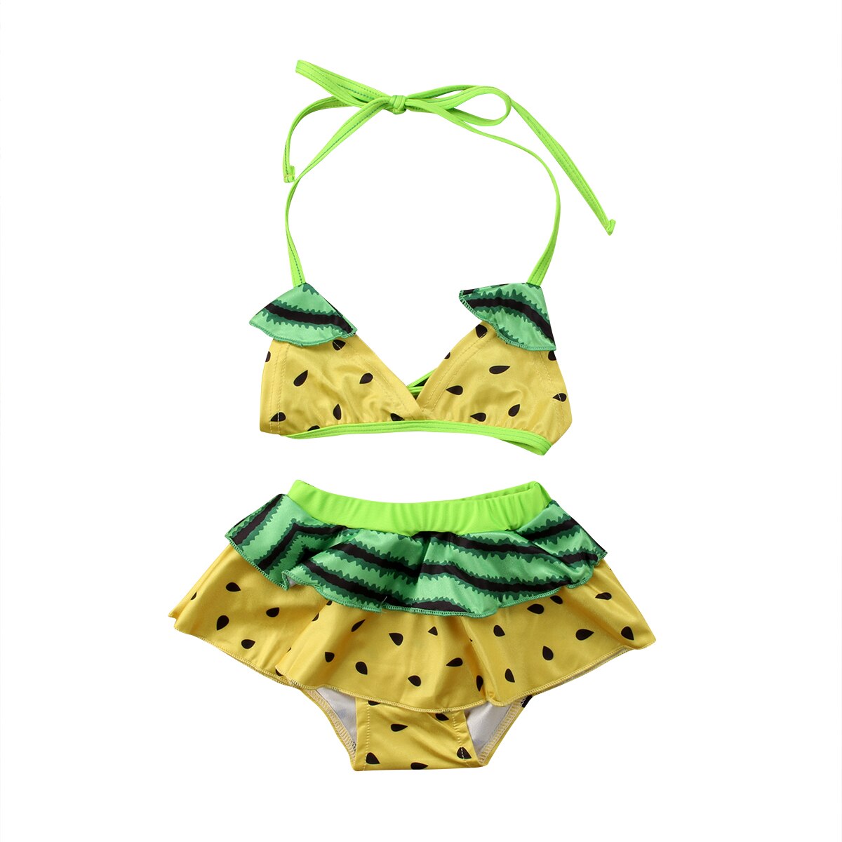 Baby Girl Yellow Watermelon Printed Ruffled Bikini... – Grandado
