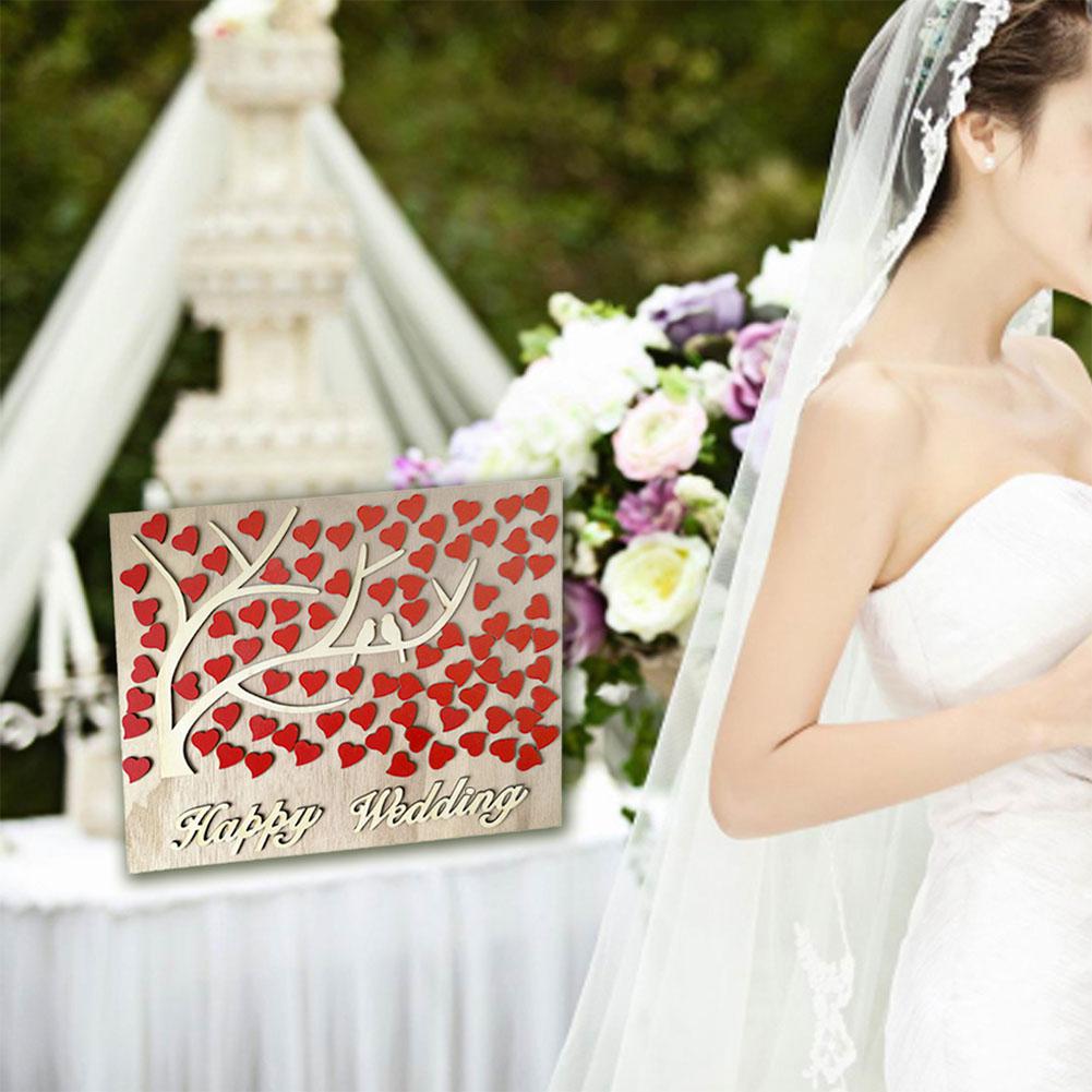 3D Wooden Red Heart Tree with 2 Birds Wedding Gues... – Vicedeal