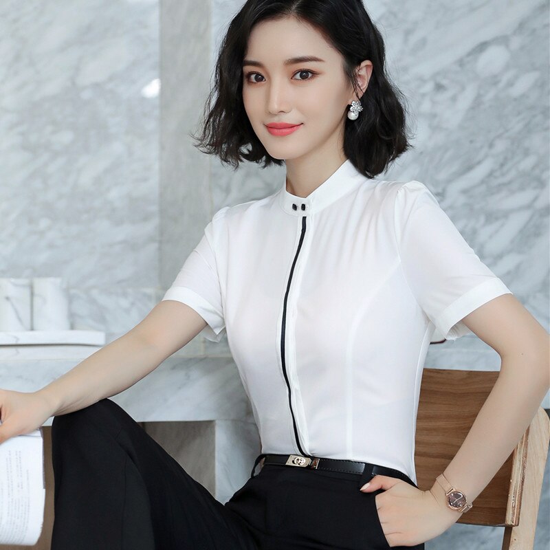 shirt women OL summer formal slim stand collar sho... – Grandado