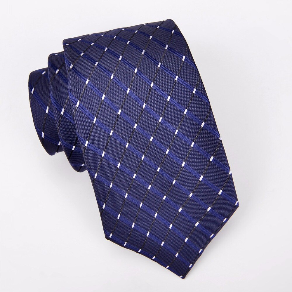 Men`s Tie Blue Checked Jacquard Woven Necktie Grav Vicedeal