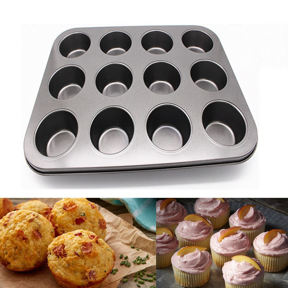 12 Cup Carbon Steel Muffin Cupcake Baking Pan Non ... – Grandado