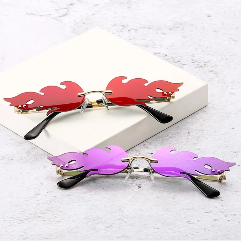 Fire Flame Sunglasses Wave Rimless Narrow Retro UV... – Grandado