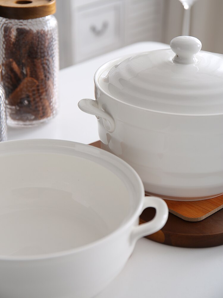 1.2L 2.2L Ceramic Soup Pot Nordic White Pure Color... – Grandado