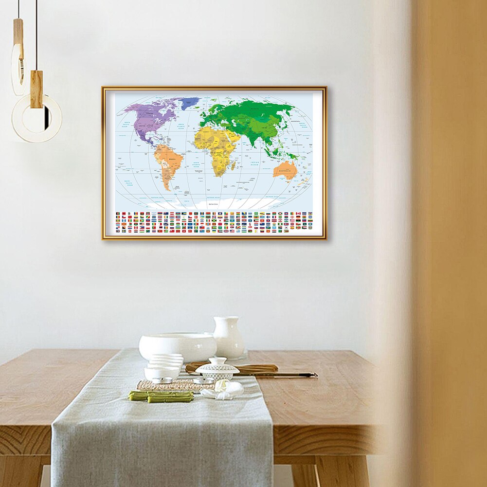 A2 Size The World Political Map with National Flag... – Grandado