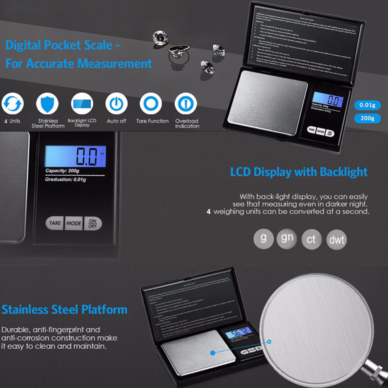 200/0.01g 500/0.01g LCD Digital Pocket Scale Jewel... – Grandado
