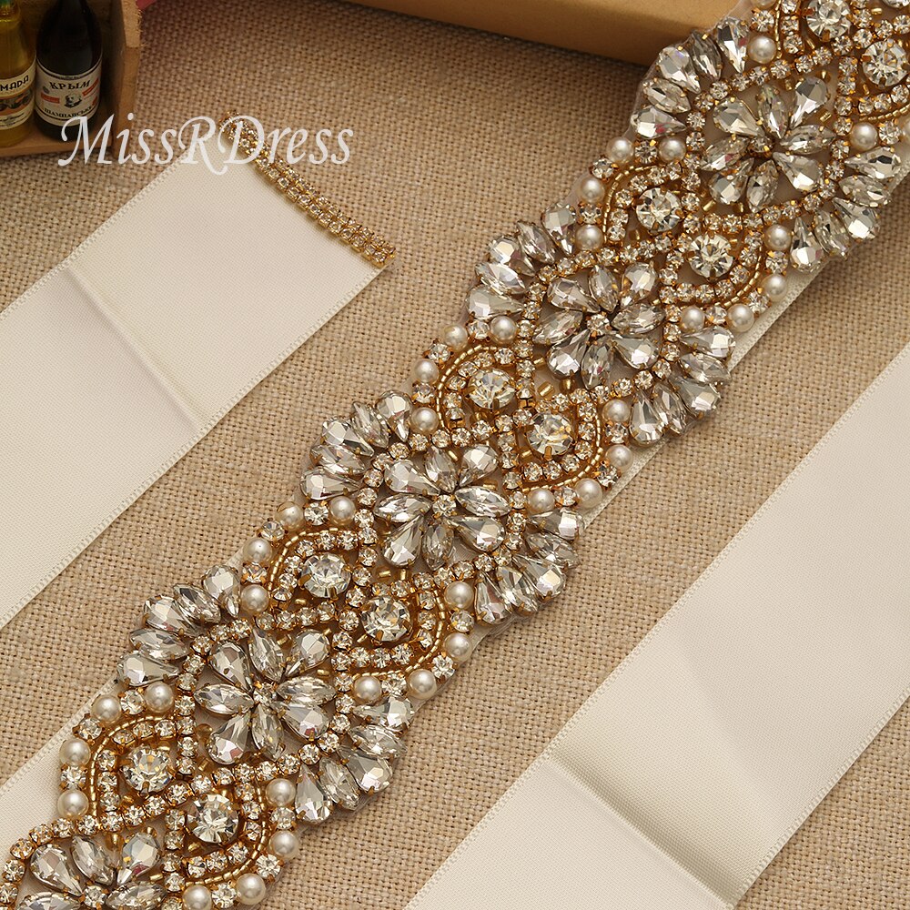 Missrdress crystal brudekjole belte gull rhineston... – Grandado