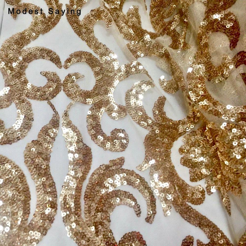 2Yards Gold Embroidery Meander Sequins Fabric for ... – Vicedeal