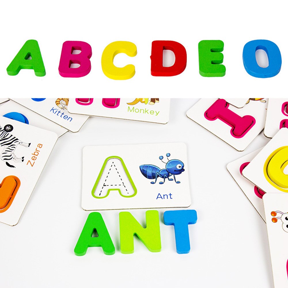 Wooden English Alphabet Puzzle Flash Paper Cards w... – Grandado