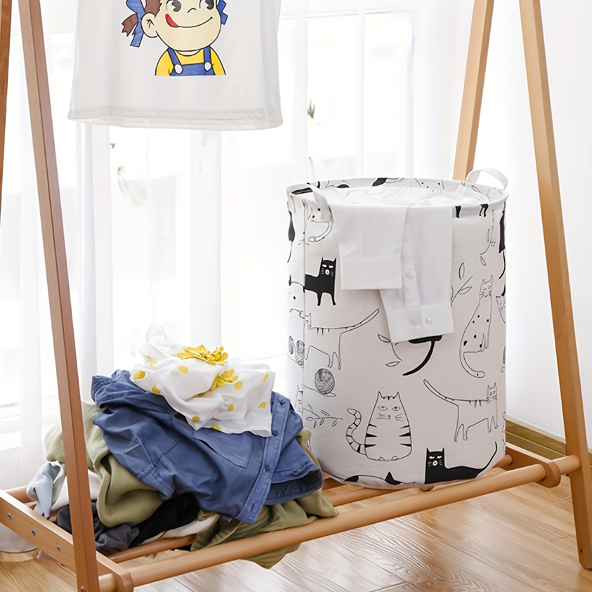 Opvouwbare ronde wasmand met schattig kattenpatroo... – Vicedeal