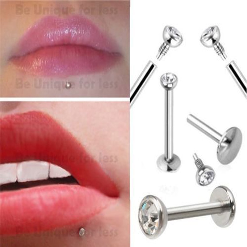 1pc Silver Labret Lip Ring Zircon Anodized Interna... – Vicedeal