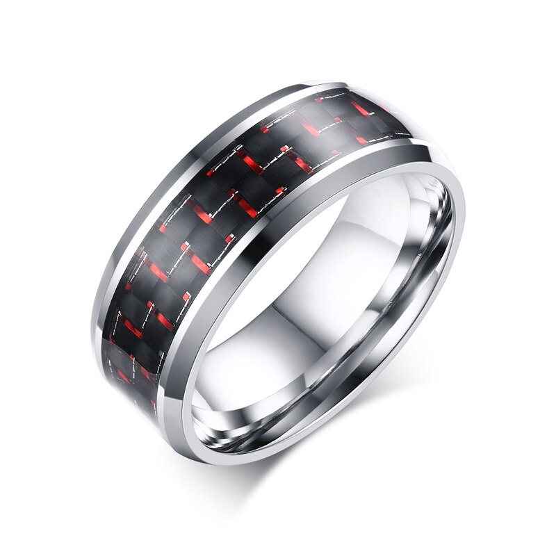 Vnox Men's Rings Blue & Red Color Carbon Fiber Sta... – Grandado