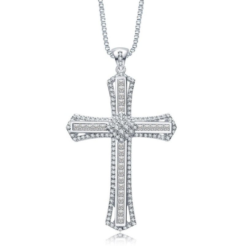 Micro Inlay Rhinestone Cross Pendant Necklace Coup... – Grandado