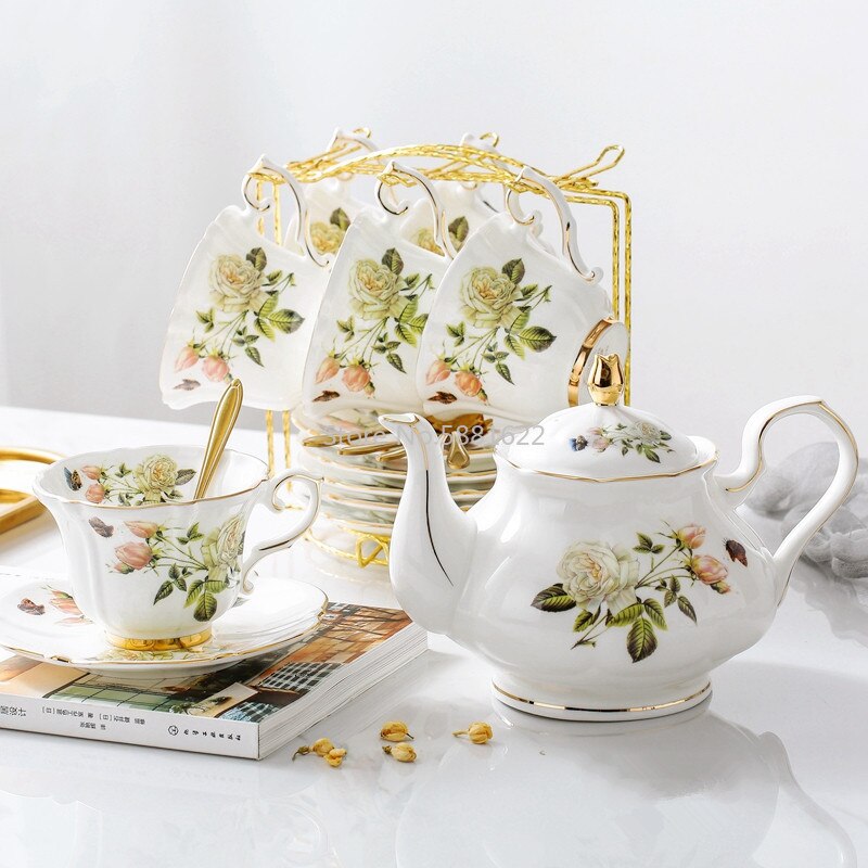 Fine Bone China Coffee Cup Sets White Rose Ceramic... – Vicedeal