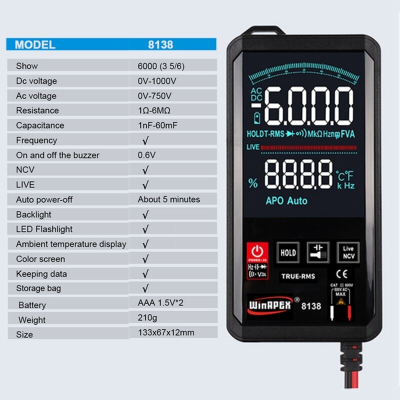 Intelligent Digital Multimeter Touch Screen LCD 60... – Grandado