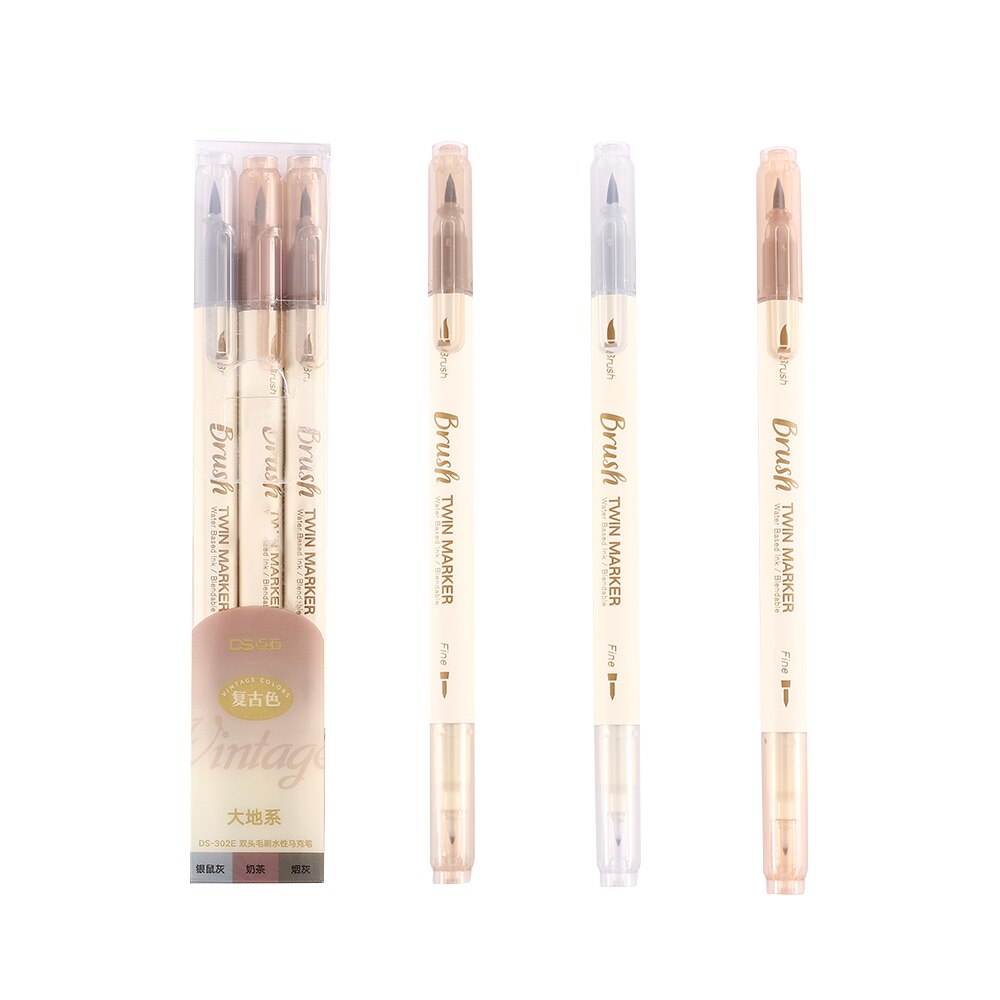 3Pcs Retro Kleur Marker Pennen Set Dual Side Fine ... – Grandado