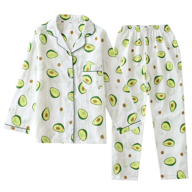 Women's Pajamas Sets Cotton Gauze Avocado Printed ... – Vicedeal