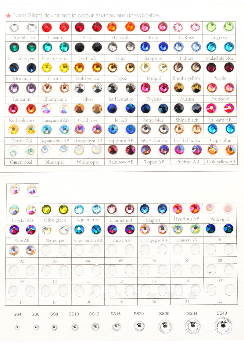 QIAO Crystal Rhinestone Color Chart For Compare Co... – Grandado