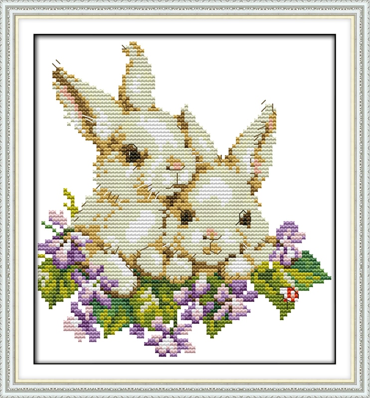 Two rabbits cross stitch kit cartoon 11ct count ca... – Grandado