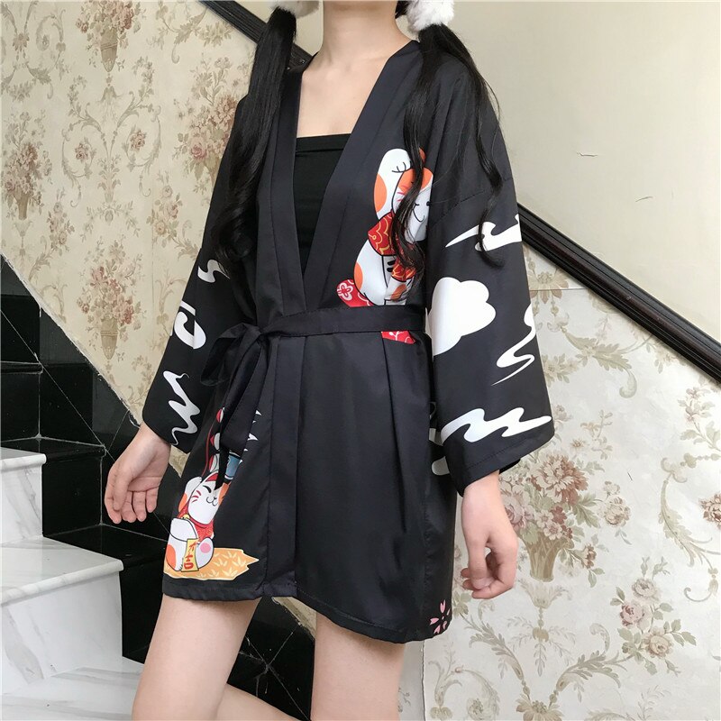 Bebovizi Red Lucky Cat Kimono Women Japanese Yukat... – Vicedeal