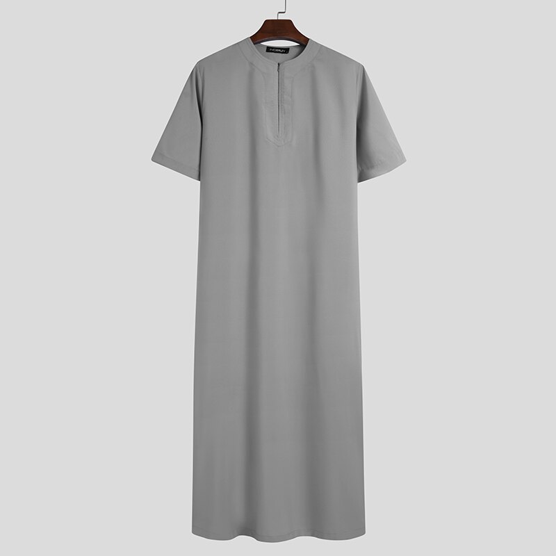 Muslim Men Islamic Arabic Kaftan Short Sleeve Soli... – Grandado