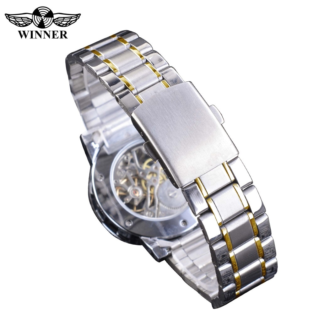 Winner Golden Skeleton Watches Luxury Diamond Silv... – Grandado
