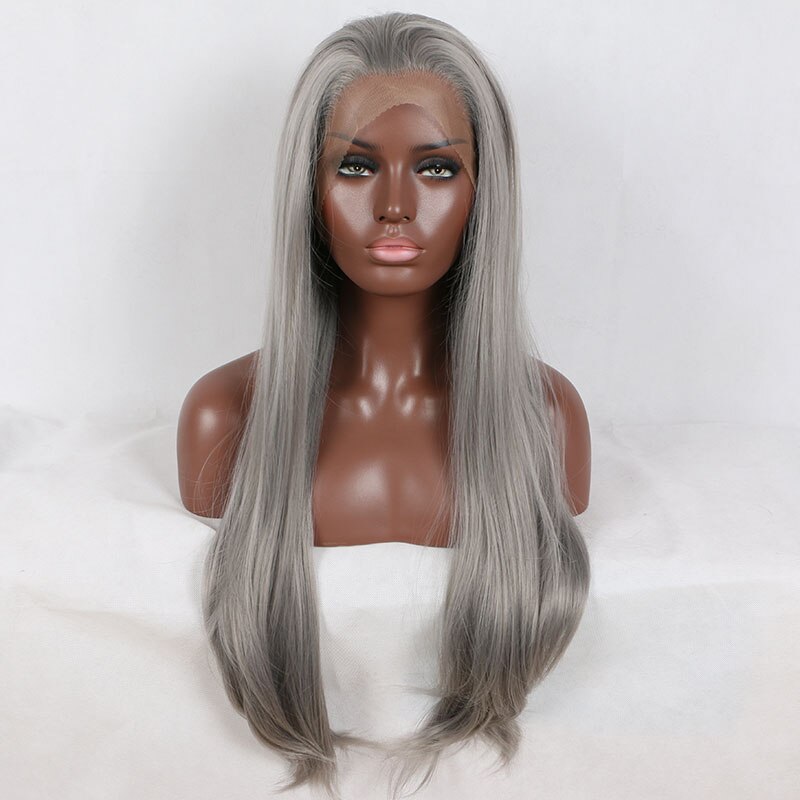Bombshell Long Silver Grey Hair Synthetic Hair Lac... – Grandado