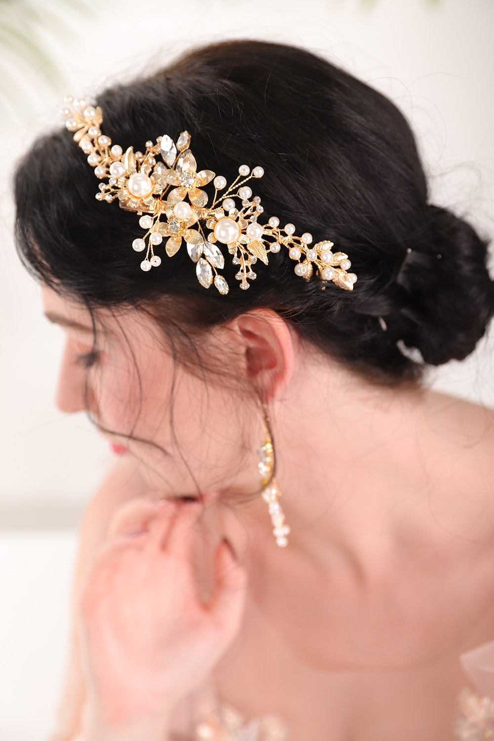Noble Bloem Gouden Parel Crystal Rhinestones Fairy... – Grandado