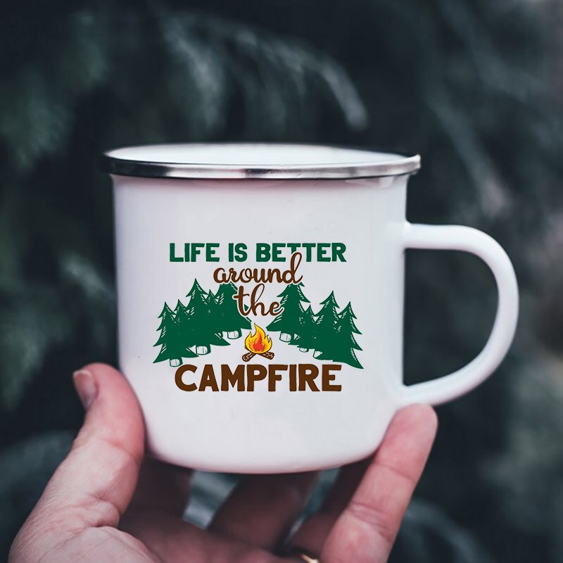 Mountain Print Enamel Cups Camping Mugs Handle Dri... – Grandado