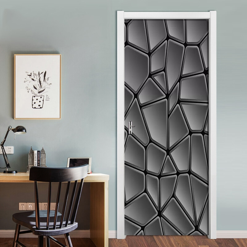 Geometric Black Graphic 3D Door Stickers PVC Water... – Grandado