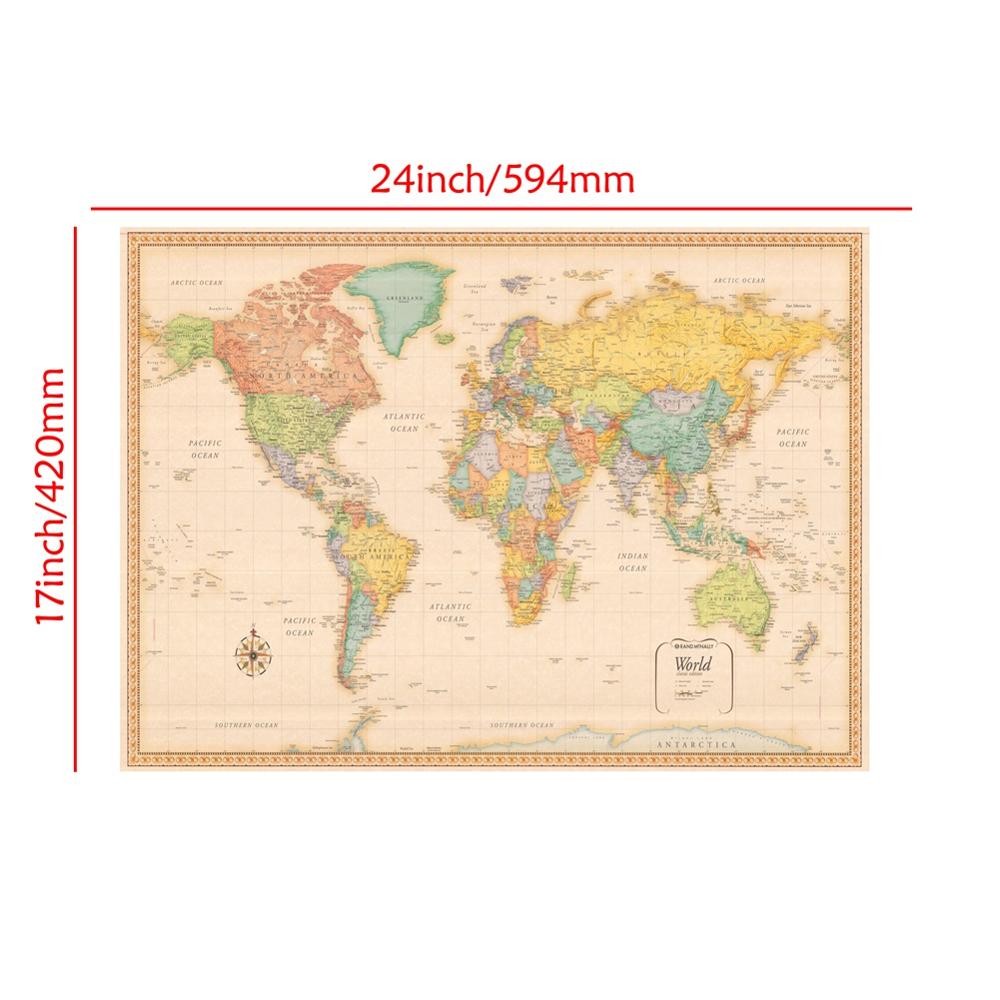 A2 Size Retro World Map Classic Edition HD Printed... – Grandado