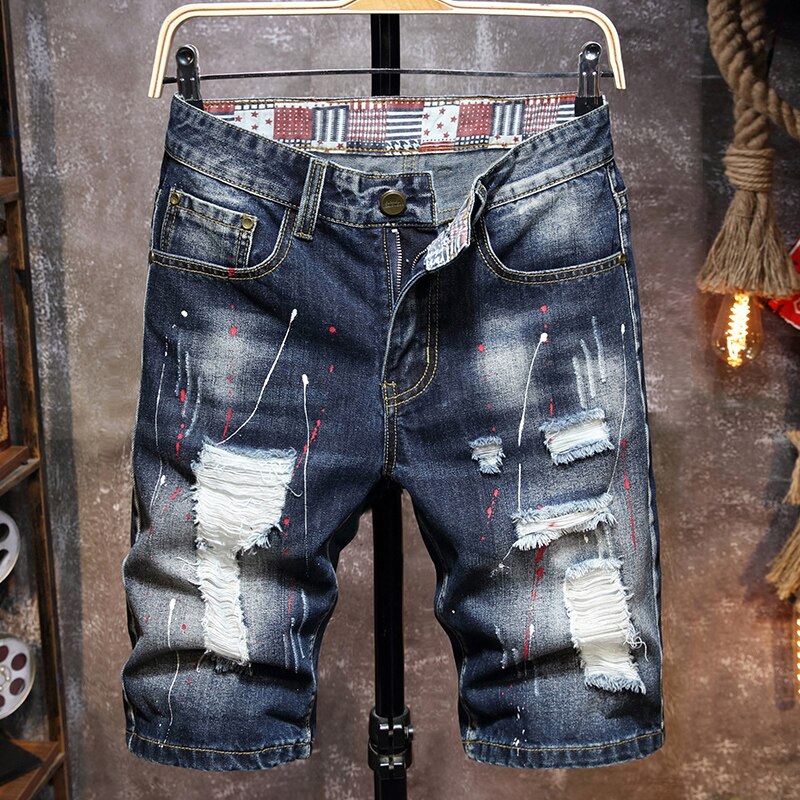 Short en jean déchiré avec graffitis pour homme, v... – Grandado