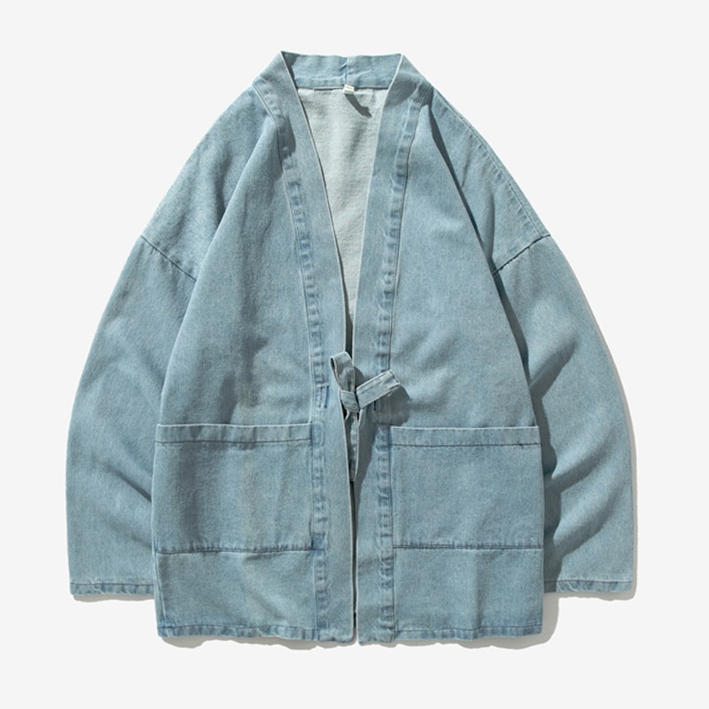 Estilo japão homens denim quimono jaqueta gola abe... – Vicedeal