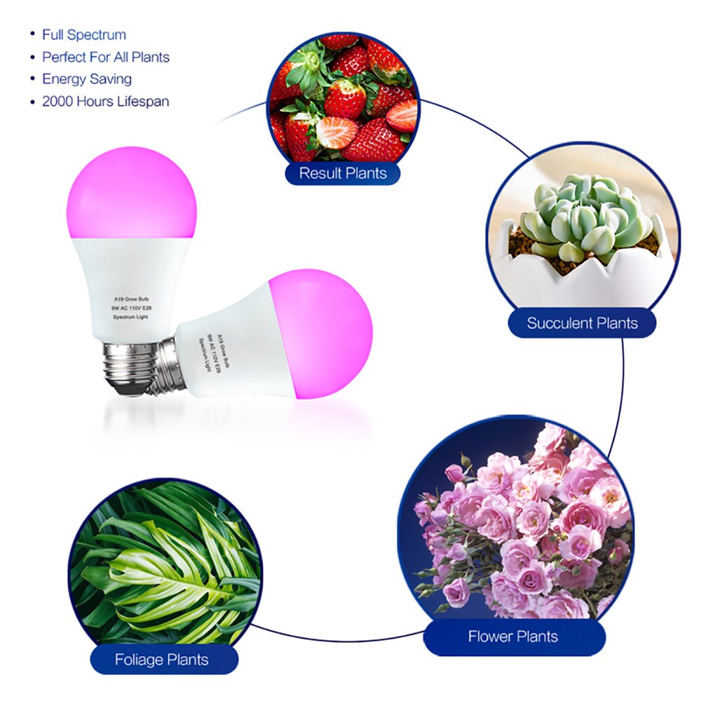 Growing Lamp Bulbs Full Spectrum Light E26 9W 110V... – Vicedeal