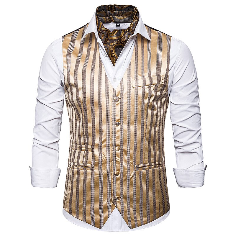 Luxury Glossy Vertical Striped Mens Suit Vest Clas... – Grandado